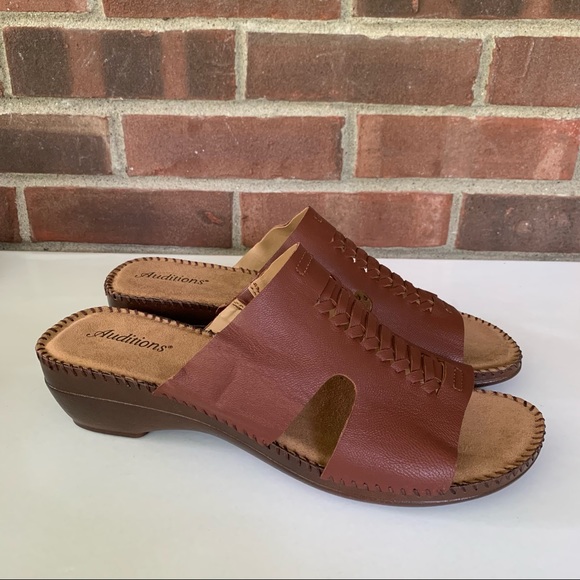 Auditions | Shoes | Auditions Womens Rhonda Brown Leather Slide Wedge ...